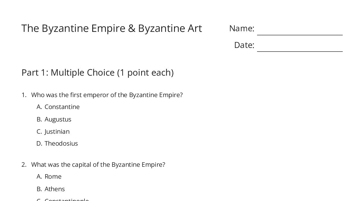 The Byzantine Empire & Byzantine Art - My Worksheet Maker: Create Your ...