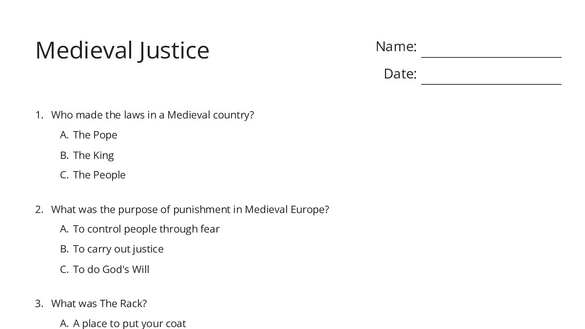 Medieval Justice - My Worksheet Maker: Create Your Own Worksheets
