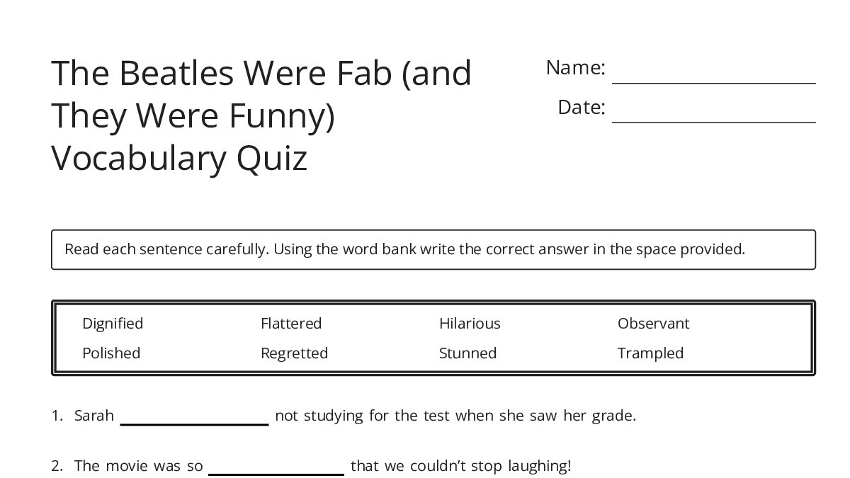 The Beatles Were Fab (and They Were Funny) Vocabulary Quiz - My ...