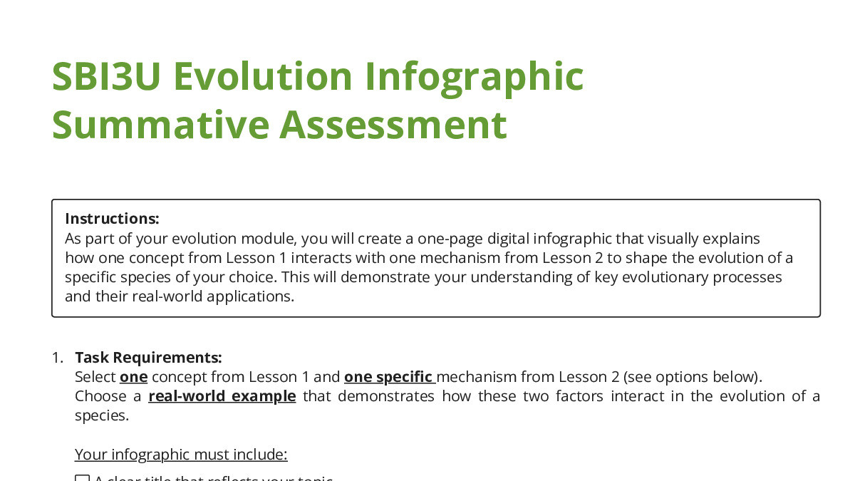 SBI3U Evolution Infographic Summative Assessment - My Worksheet Maker: Create Your Own Worksheets