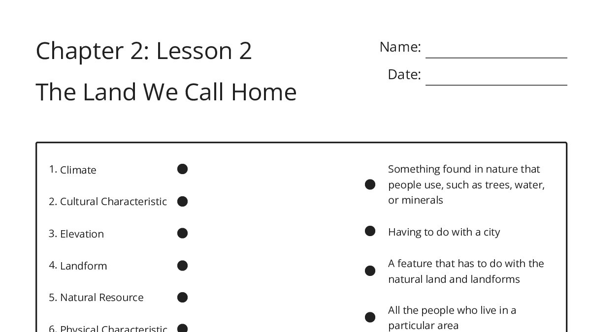 Chapter 2: Lesson 2 The Land We Call Home - My Worksheet Maker: Create ...