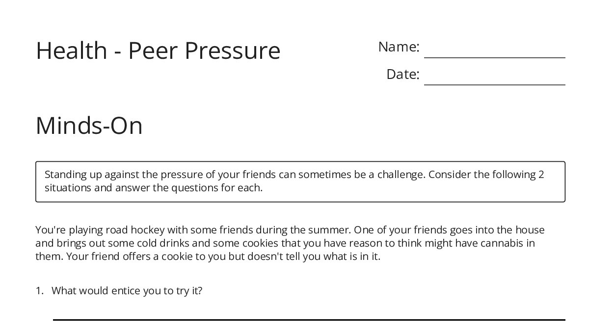 Health - Peer Pressure - My Worksheet Maker: Create Your Own Worksheets