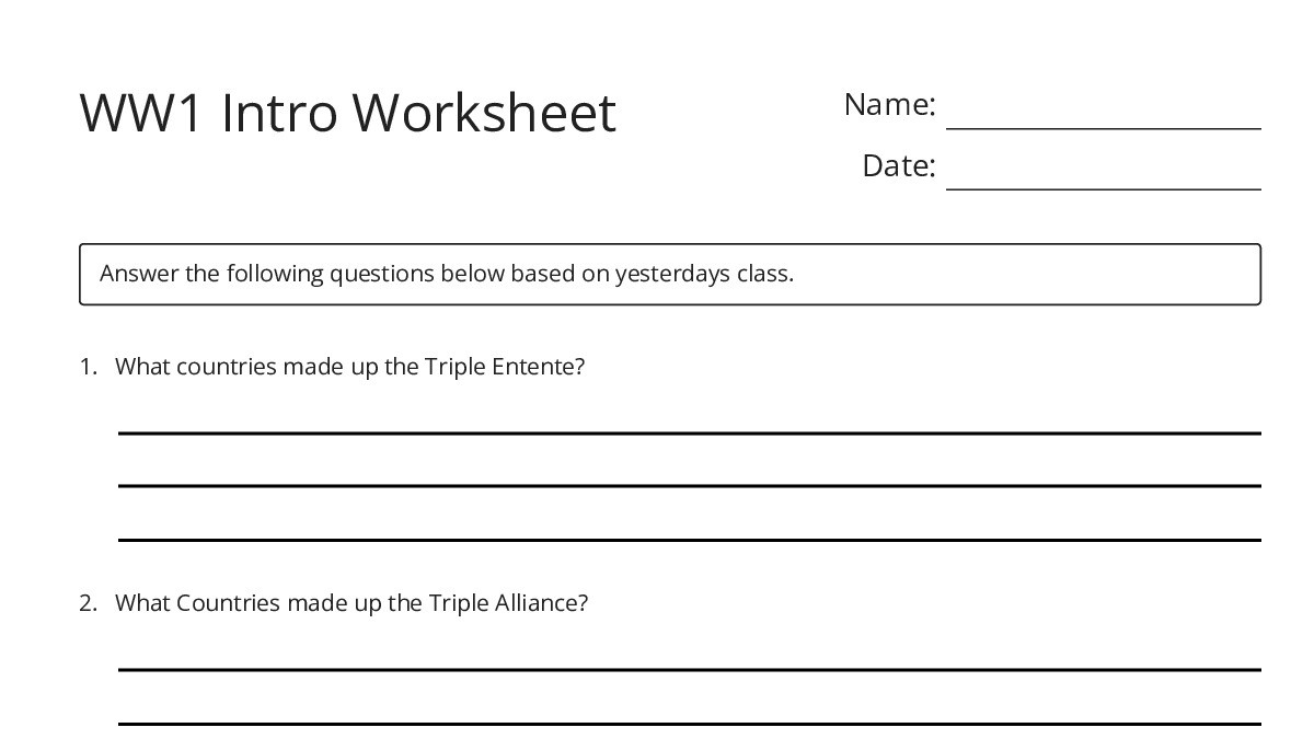 WW1 Intro Worksheet - My Worksheet Maker: Create Your Own Worksheets