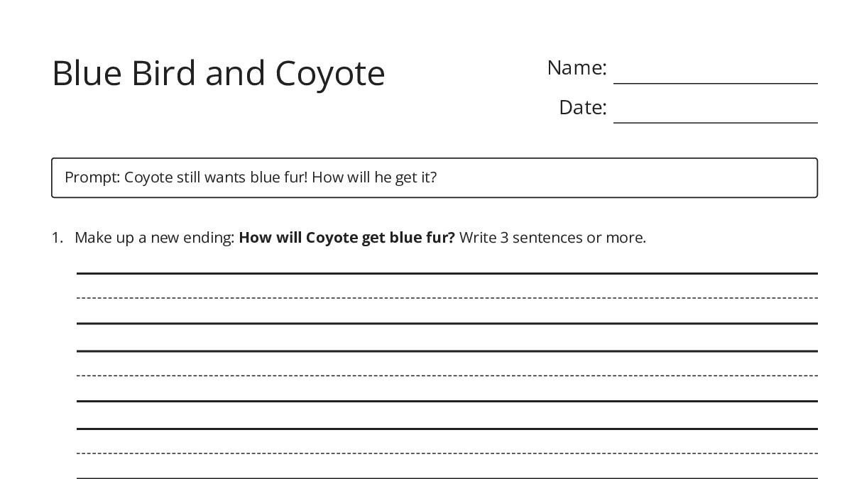 Blue Bird and Coyote - My Worksheet Maker: Create Your Own Worksheets