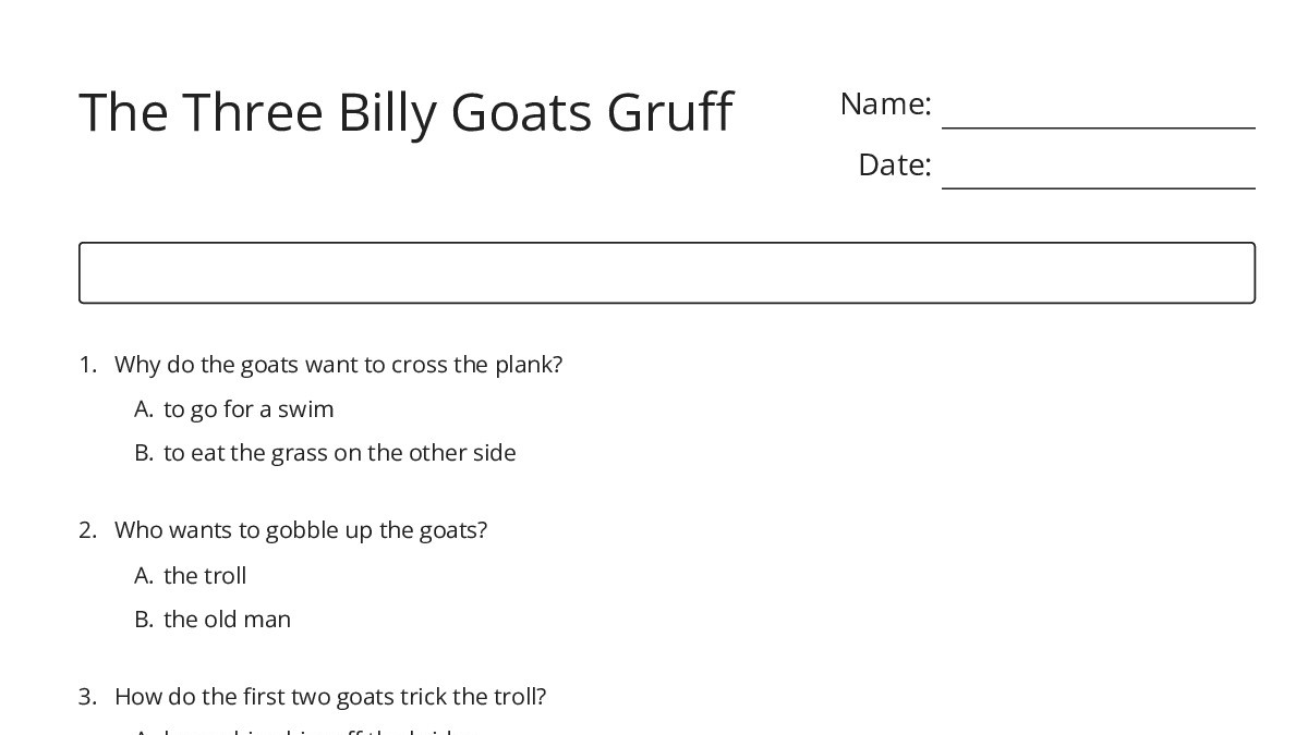The Three Billy Goats Gruff - My Worksheet Maker: Create Your Own ...
