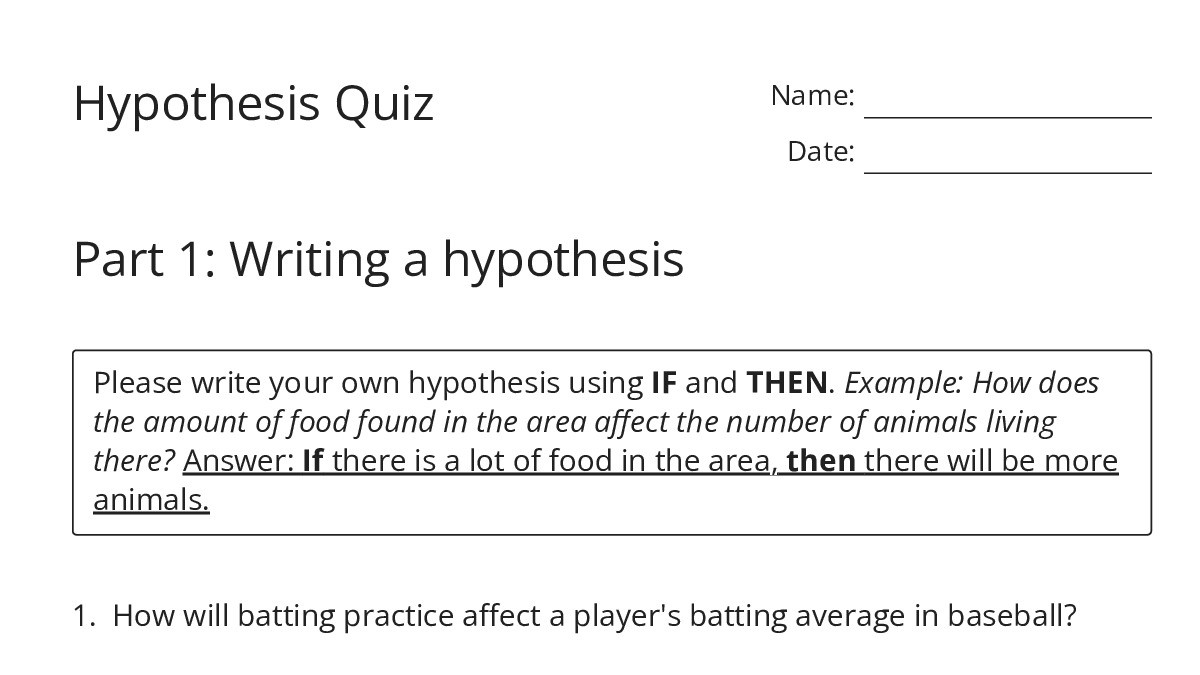 Hypothesis Quiz - My Worksheet Maker: Create Your Own Worksheets