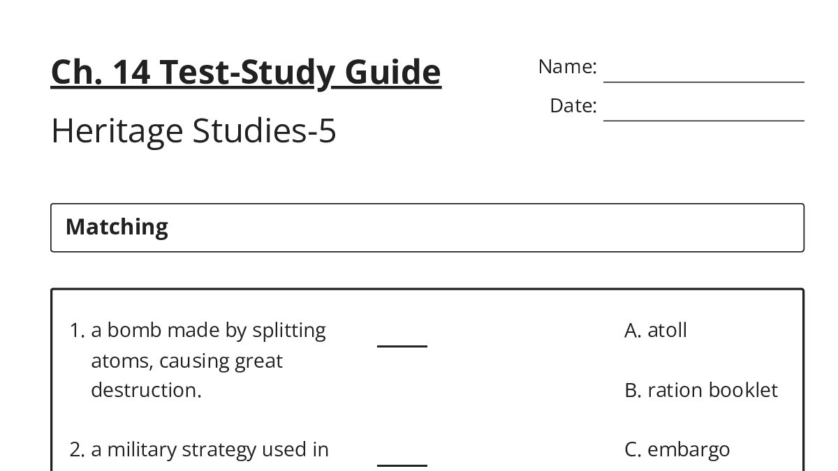 Ch. 14 Test-Study Guide Heritage Studies-5 - My Worksheet Maker: Create ...