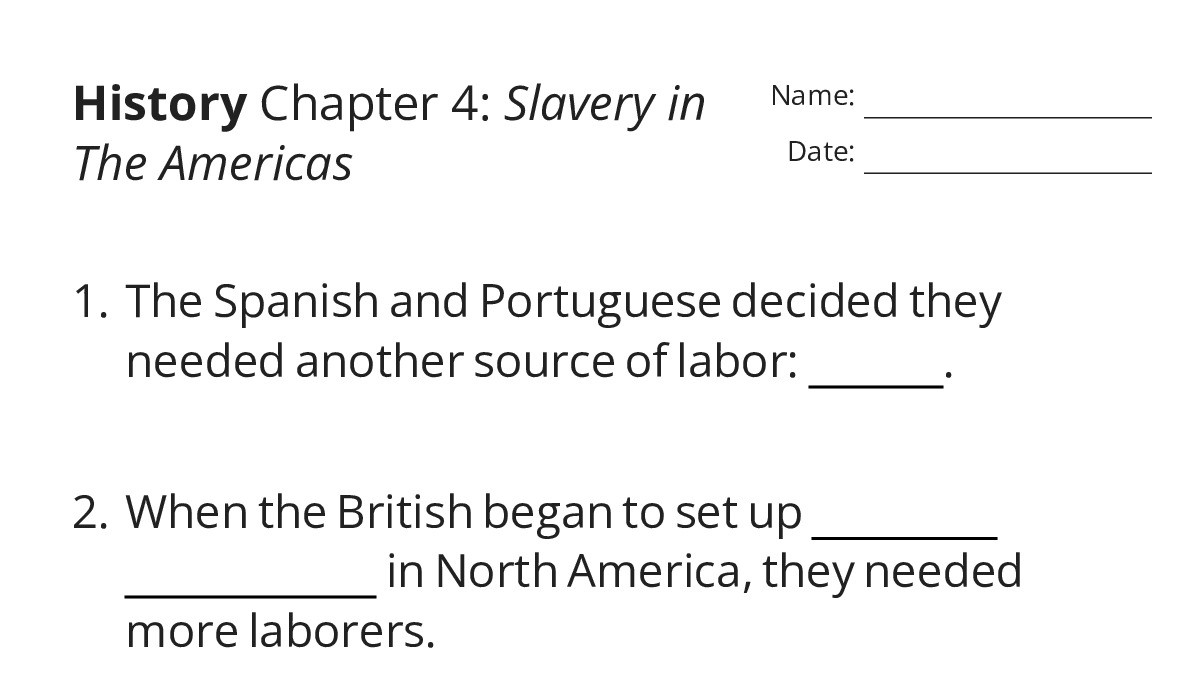 History Chapter 4: Slavery in The Americas - My Worksheet Maker: Create ...