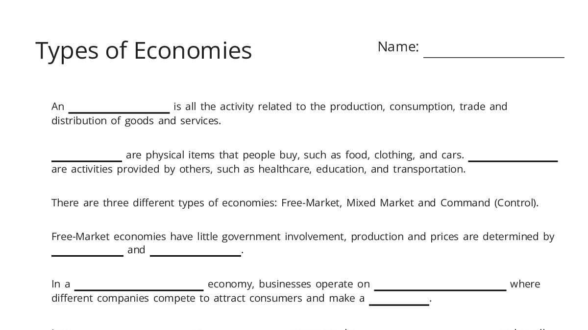 Types of Economies - My Worksheet Maker: Create Your Own Worksheets