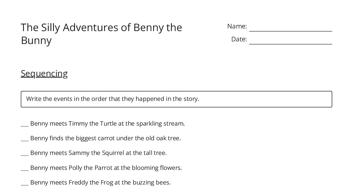 The Silly Adventures of Benny the Bunny - My Worksheet Maker: Create ...