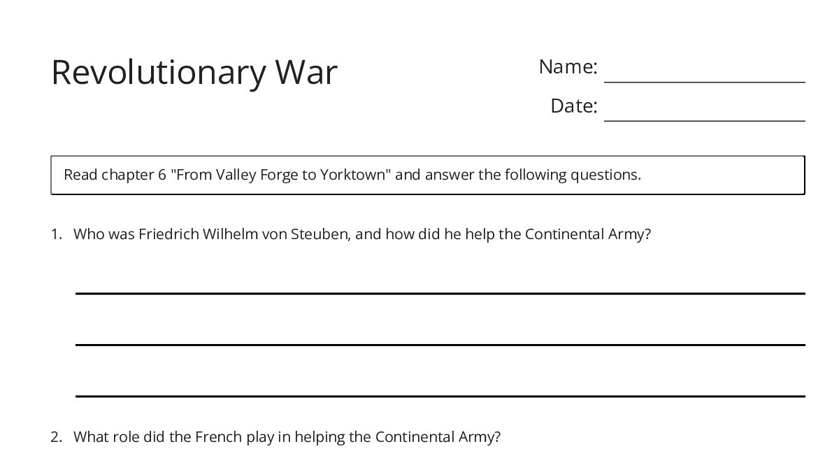 Revolutionary War - My Worksheet Maker: Create Your Own Worksheets