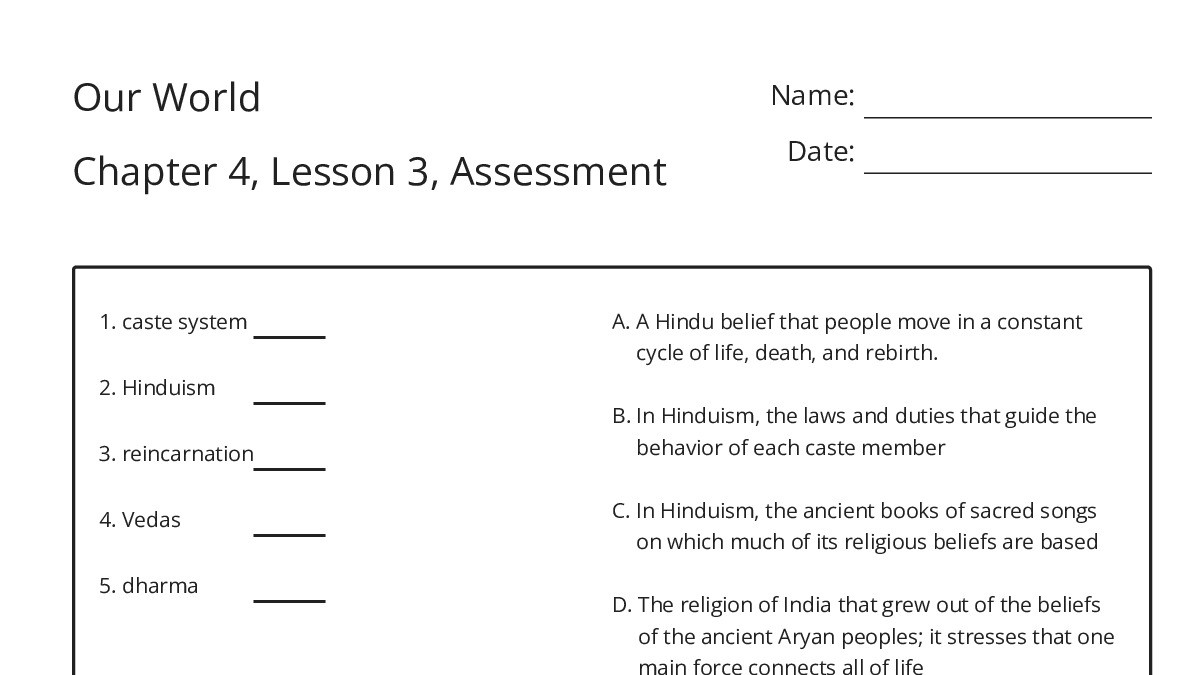 Our World Chapter 4, Lesson 3, Assessment - My Worksheet Maker: Create ...