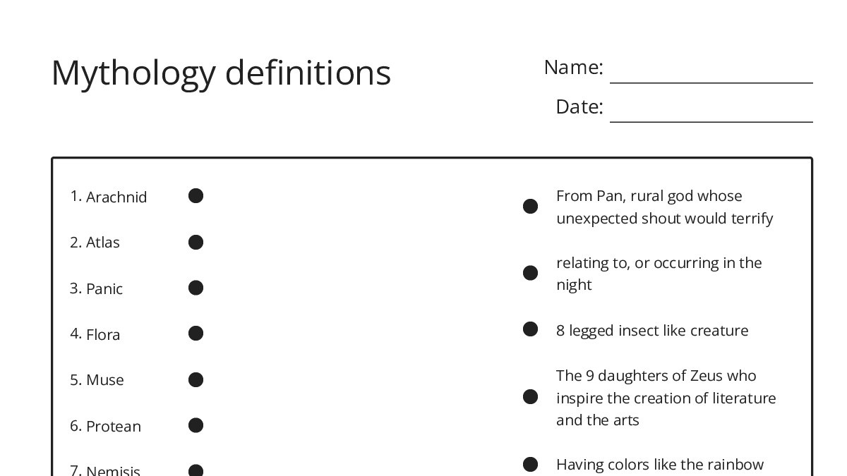 Mythology definitions - My Worksheet Maker: Create Your Own Worksheets