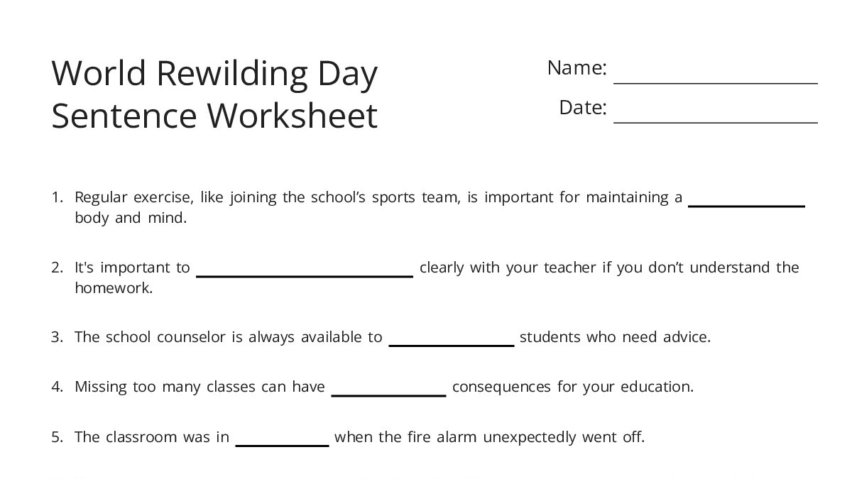 World Rewilding Day Sentence Worksheet - My Worksheet Maker: Create ...