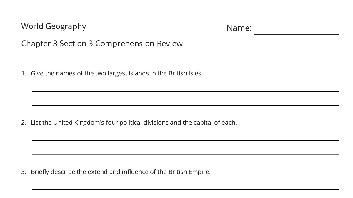 World Geography Chapter 3 Section 3 Comprehension Review - My Worksheet ...