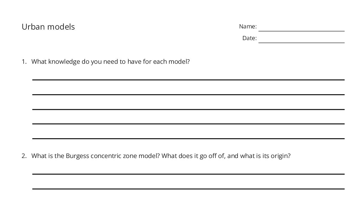 Urban models - My Worksheet Maker: Create Your Own Worksheets