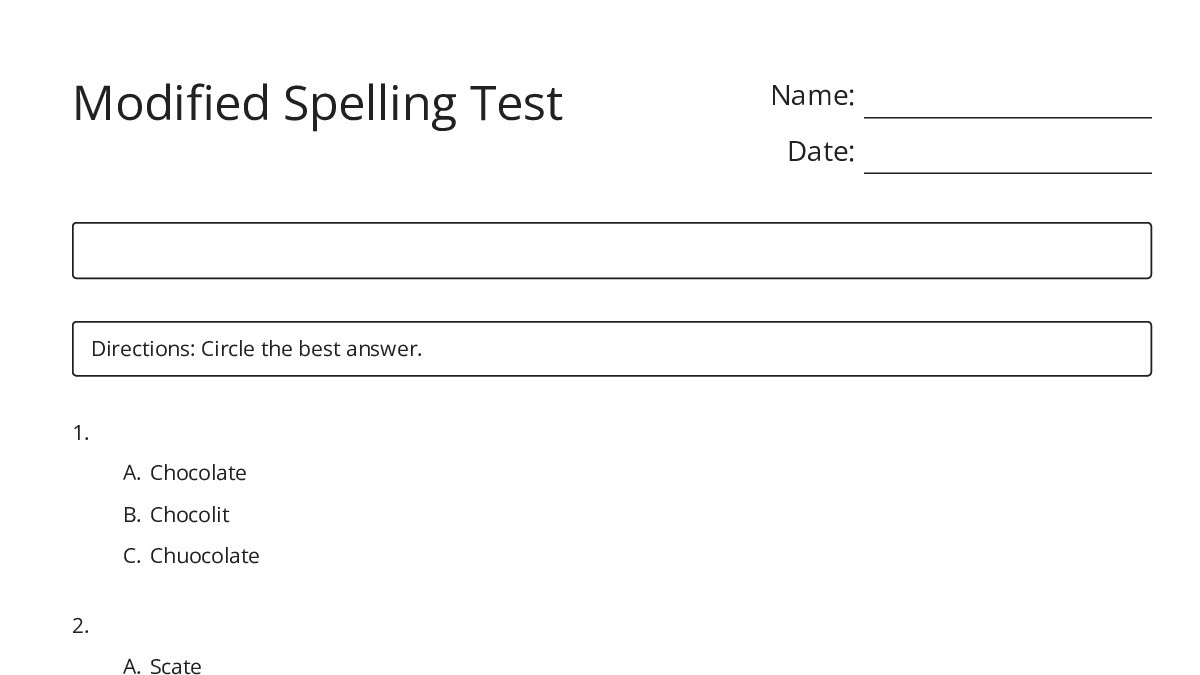 Modified Spelling Test - My Worksheet Maker: Create Your Own Worksheets