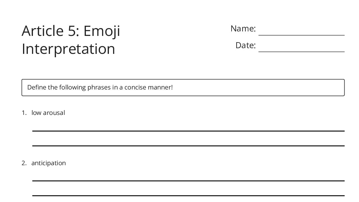 Article 5: Emoji Interpretation - My Worksheet Maker: Create Your Own ...