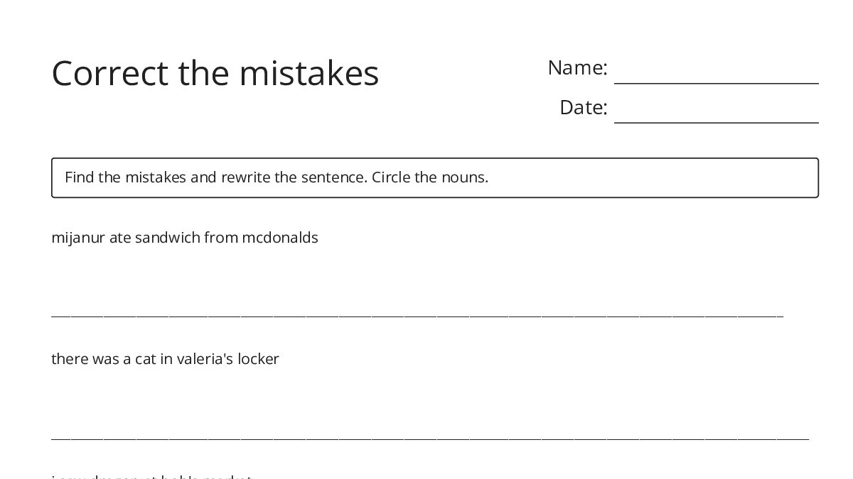 Correct the mistakes - My Worksheet Maker: Create Your Own Worksheets