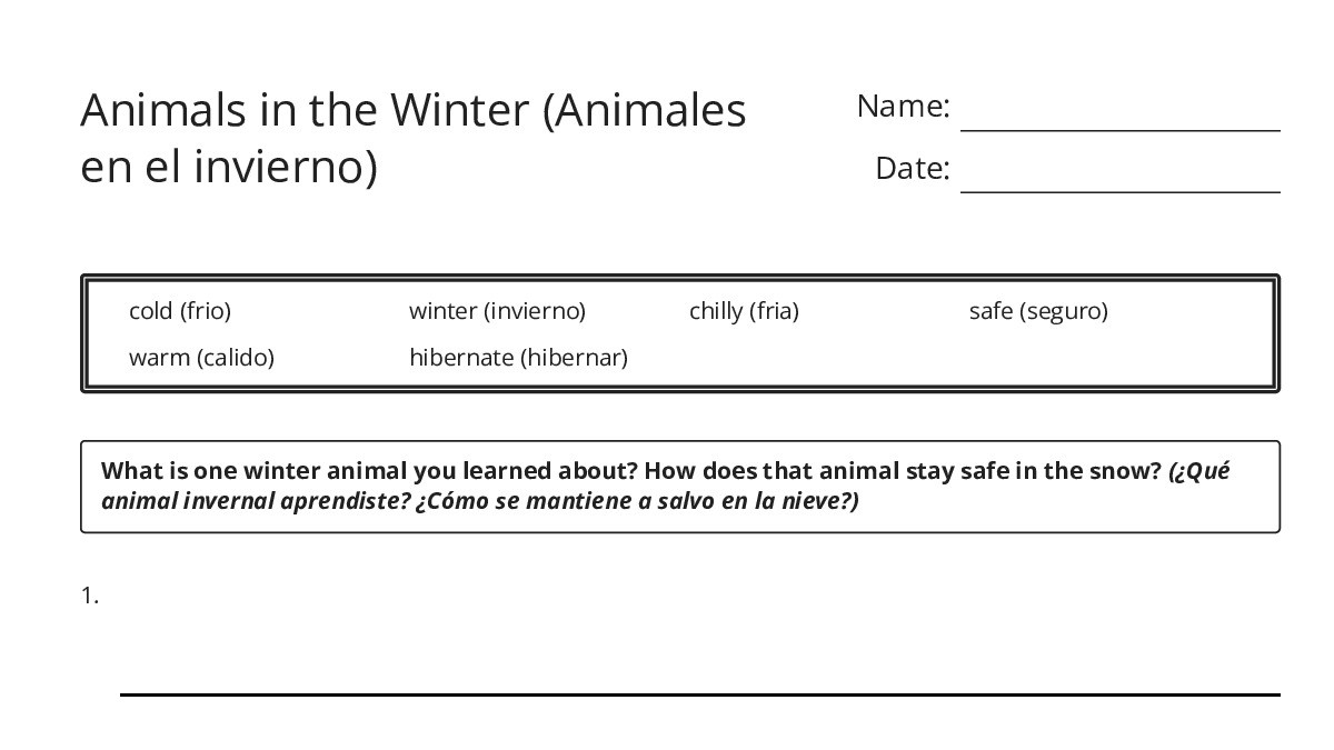 Animals in the Winter (Animales en el invierno) - My Worksheet Maker ...