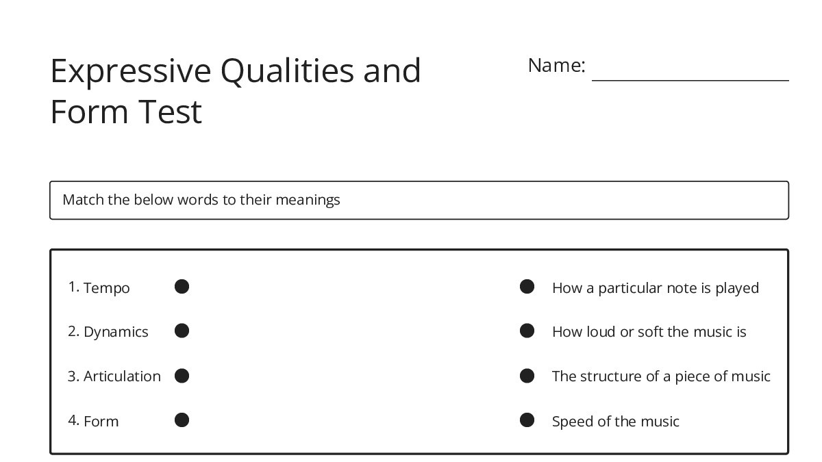 Expressive Qualities and Form Test - My Worksheet Maker: Create Your ...