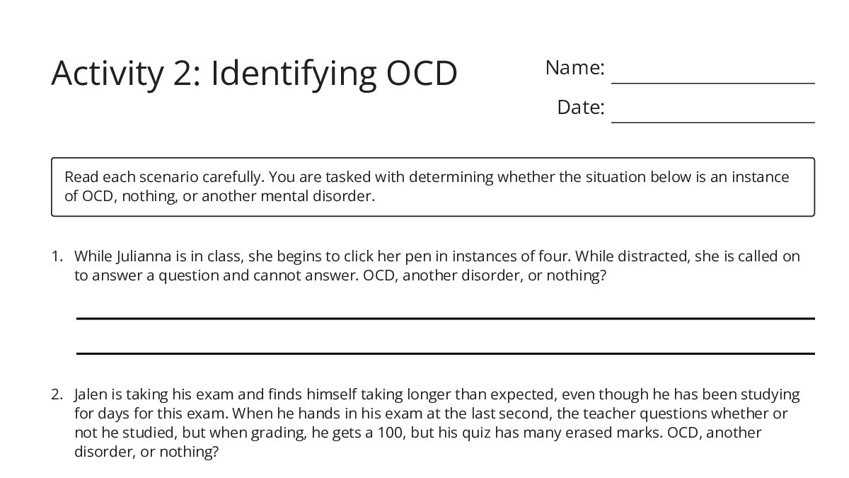 Activity 2: Identifying OCD - My Worksheet Maker: Create Your Own ...