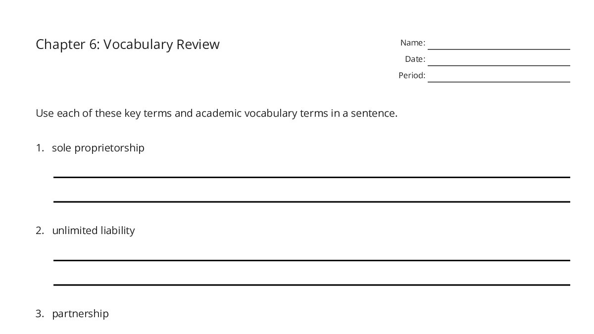 Chapter 6: Vocabulary Review - My Worksheet Maker: Create Your Own ...