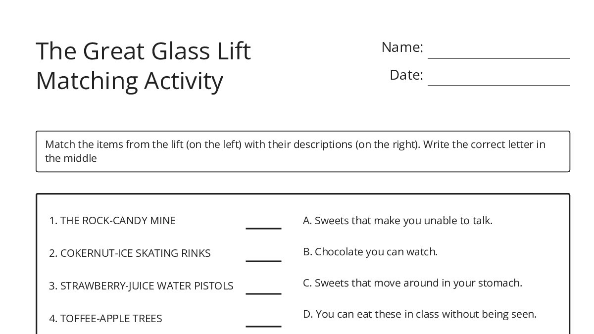 The Great Glass Lift Matching Activity - My Worksheet Maker: Create ...