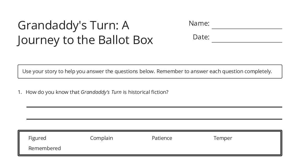 Grandaddy's Turn: A Journey to the Ballot Box - My Worksheet Maker ...