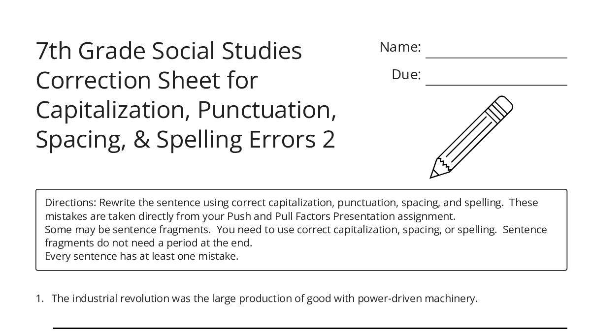 7th Grade Social Studies Correction Sheet for Capitalization ...
