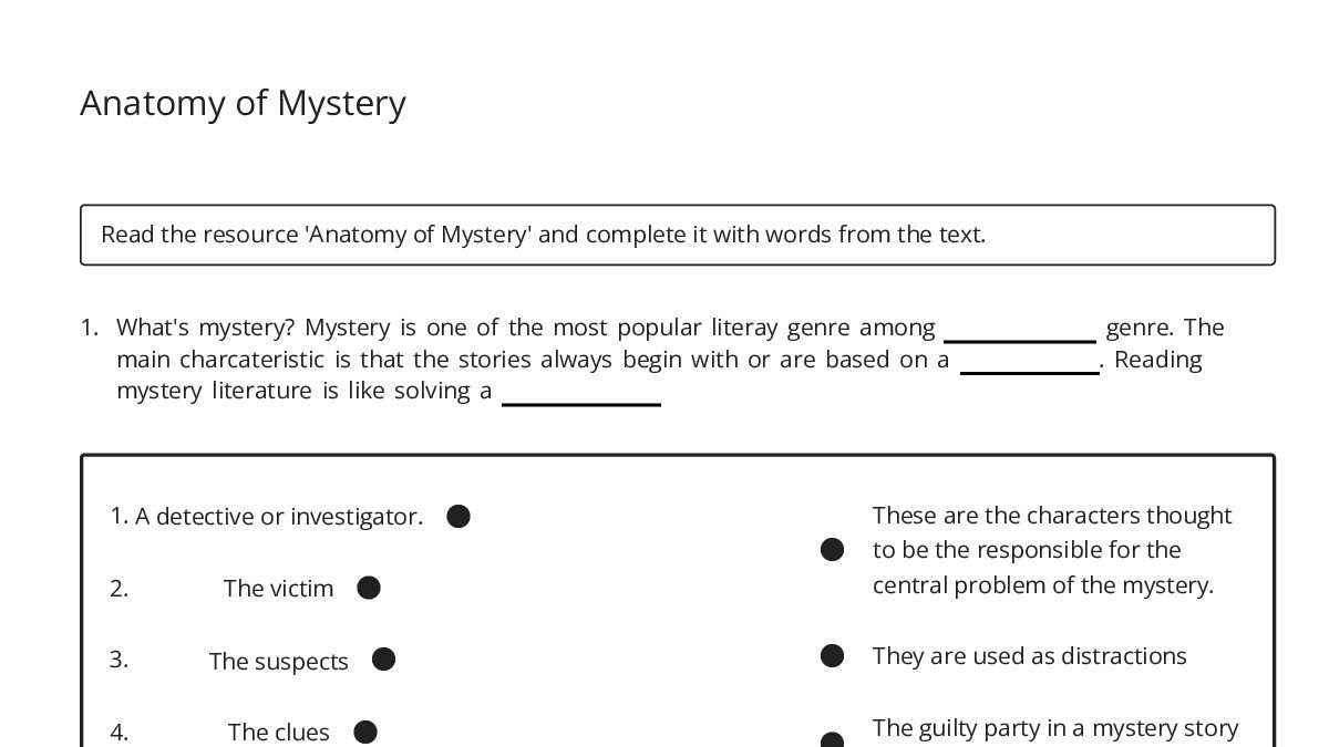 Anatomy of Mystery - My Worksheet Maker: Create Your Own Worksheets