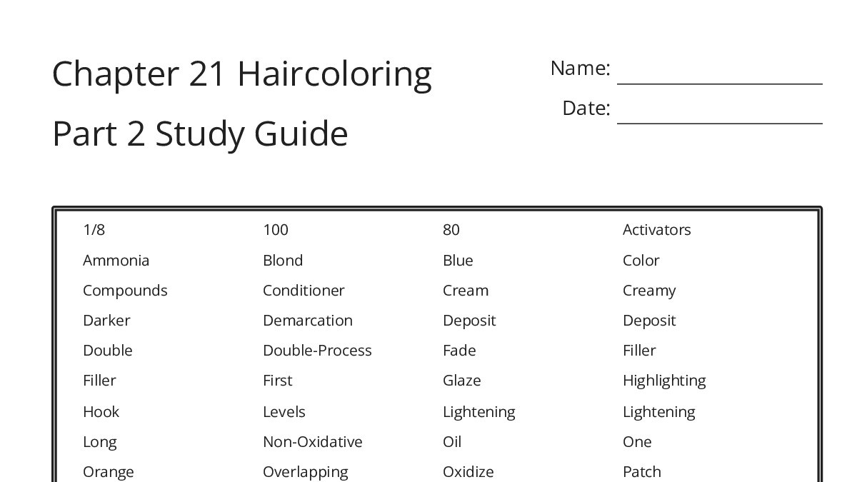 Chapter 21 Haircoloring Part 2 Study Guide - My Worksheet Maker: Create ...