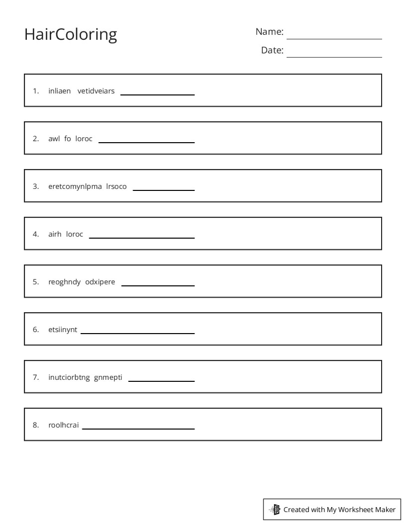 HairColoring - My Worksheet Maker: Create Your Own Worksheets