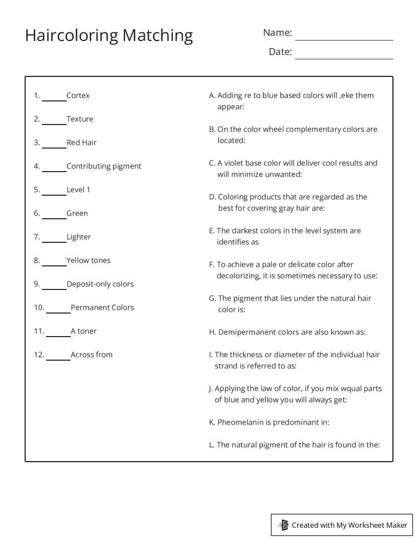 Haircoloring Matching - My Worksheet Maker: Create Your Own Worksheets