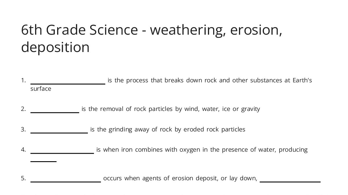 6th Grade Science - weathering, erosion, deposition - My Worksheet ...