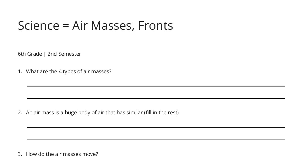 Science = Air Masses, Fronts - My Worksheet Maker: Create Your Own ...