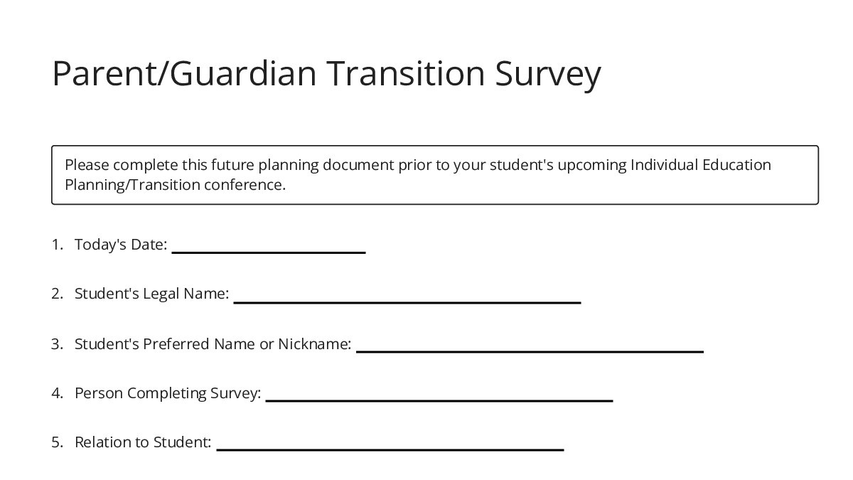 Parent/Guardian Transition Survey - My Worksheet Maker: Create Your Own ...