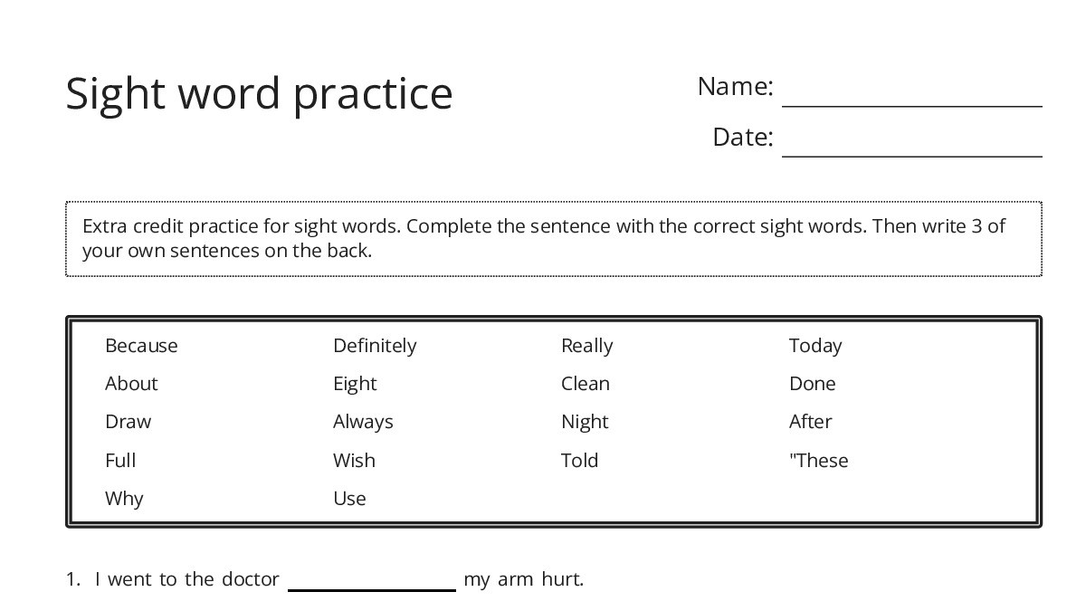Sight word practice - My Worksheet Maker: Create Your Own Worksheets