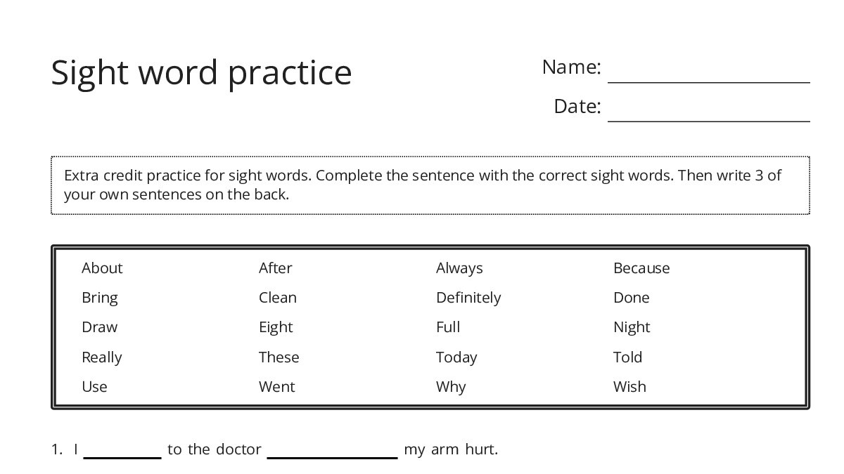 Sight word practice - My Worksheet Maker: Create Your Own Worksheets