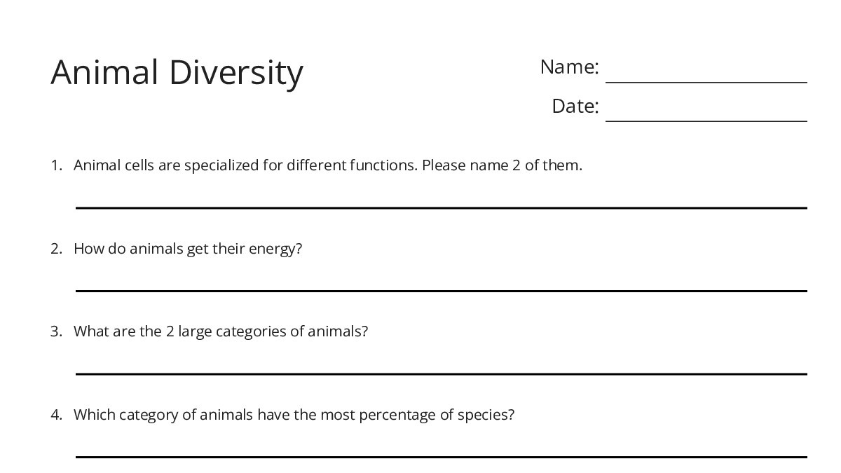 Animal Diversity - My Worksheet Maker: Create Your Own Worksheets