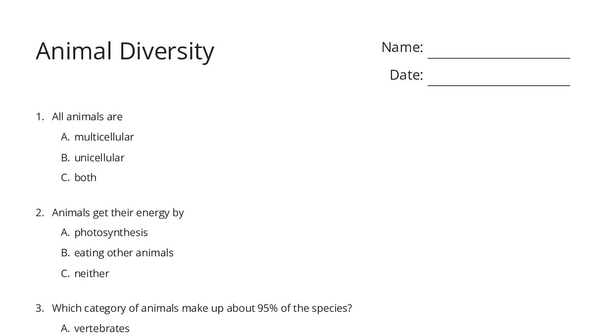 Animal Diversity - My Worksheet Maker: Create Your Own Worksheets