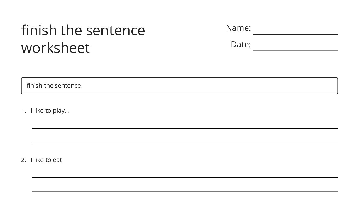 finish the sentence worksheet - My Worksheet Maker: Create Your Own ...