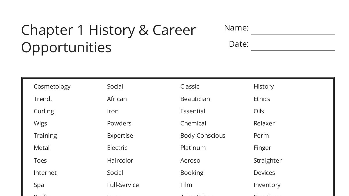 Chapter 1 History & Career Opportunities - My Worksheet Maker: Create ...