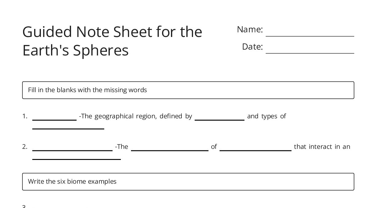 Guided Note Sheet for the Earth's Spheres - My Worksheet Maker: Create ...