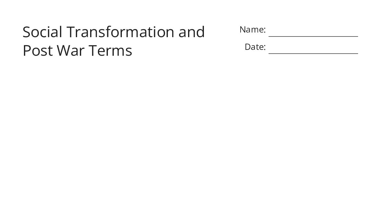 Social Transformation and Post War Terms - My Worksheet Maker: Create ...