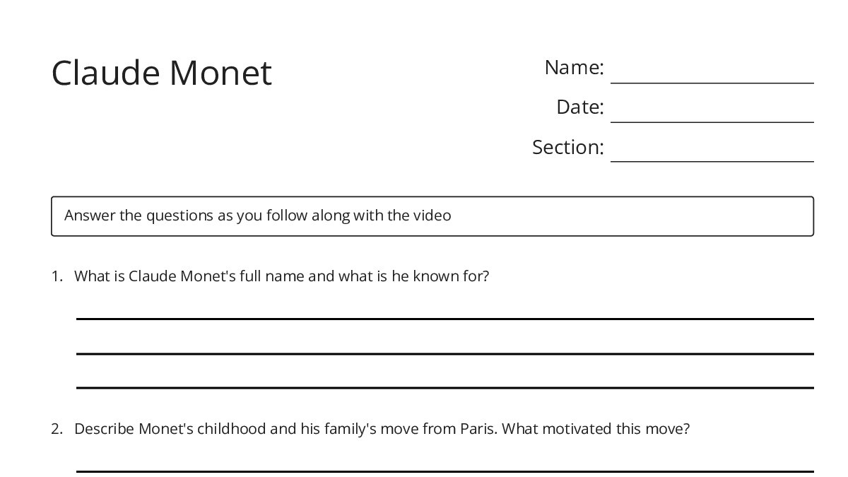 Claude Monet - My Worksheet Maker: Create Your Own Worksheets