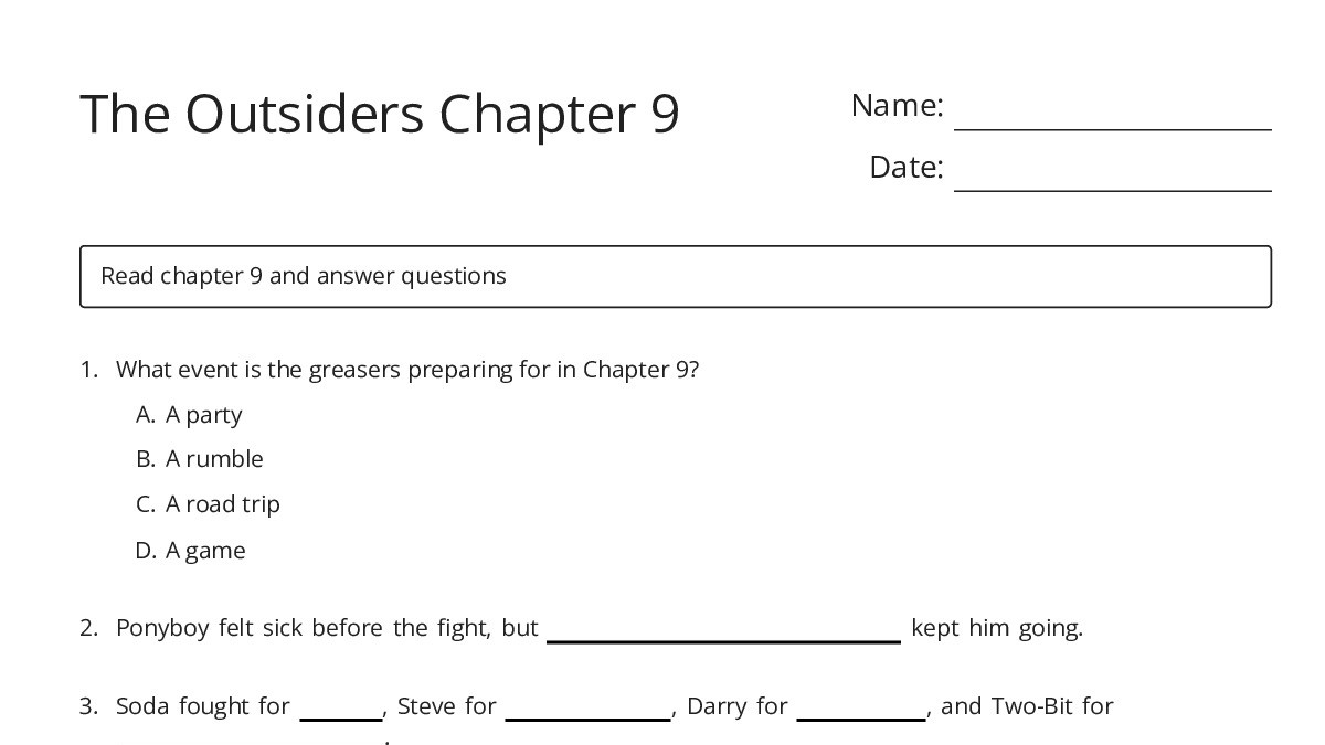 The Outsiders Chapter 9 - My Worksheet Maker: Create Your Own Worksheets