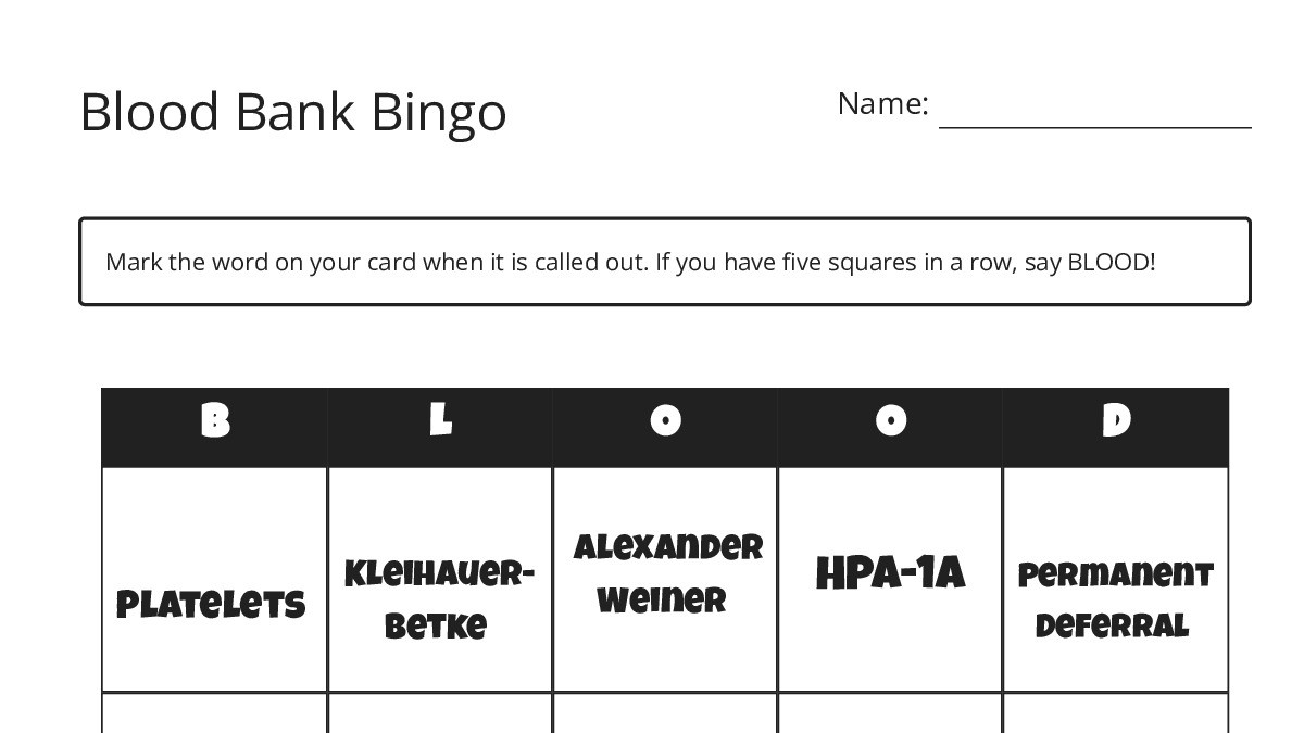 Blood Bank Bingo - My Bingo Maker: Create Your Own Bingo Cards