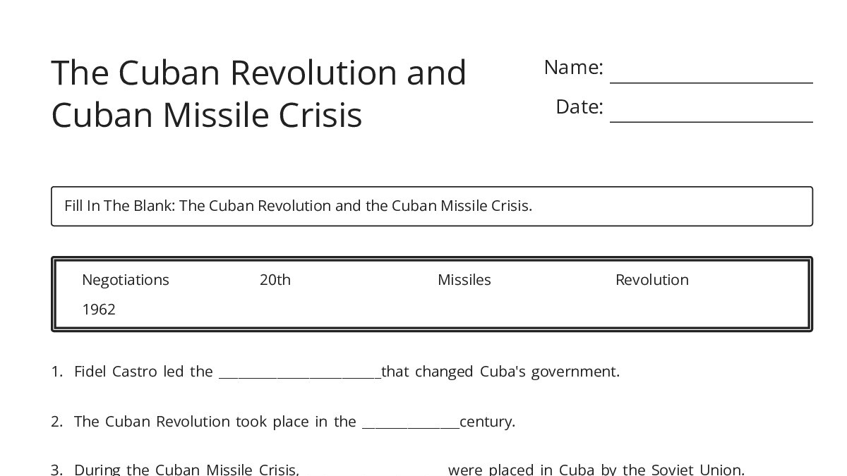 The Cuban Revolution and Cuban Missile Crisis - My Worksheet Maker ...