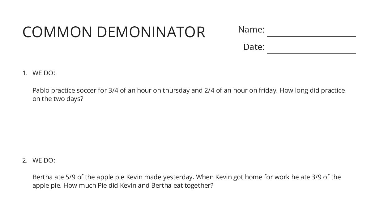 COMMON DEMONINATOR - My Worksheet Maker: Create Your Own Worksheets